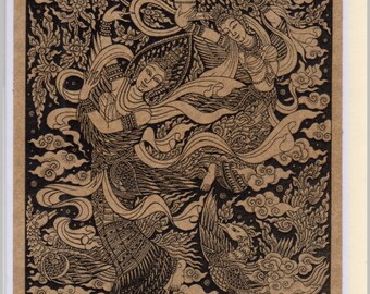 Thai Traditional Art of Kinnaree by Printing on Sepia Paper | Etsy
