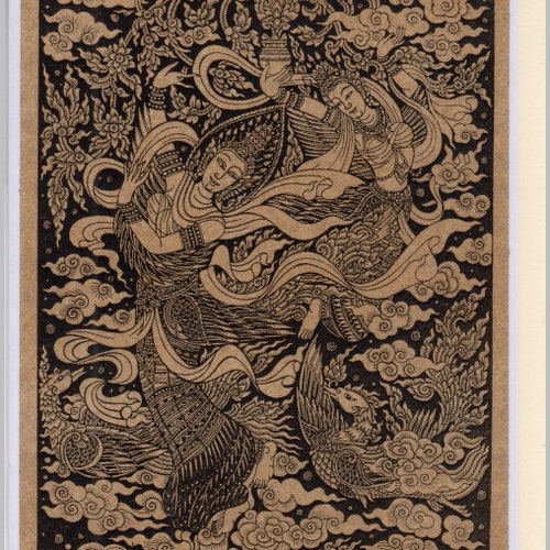 Thai Traditional Art of Kinnaree by Printing on Sepia Paper - Etsy