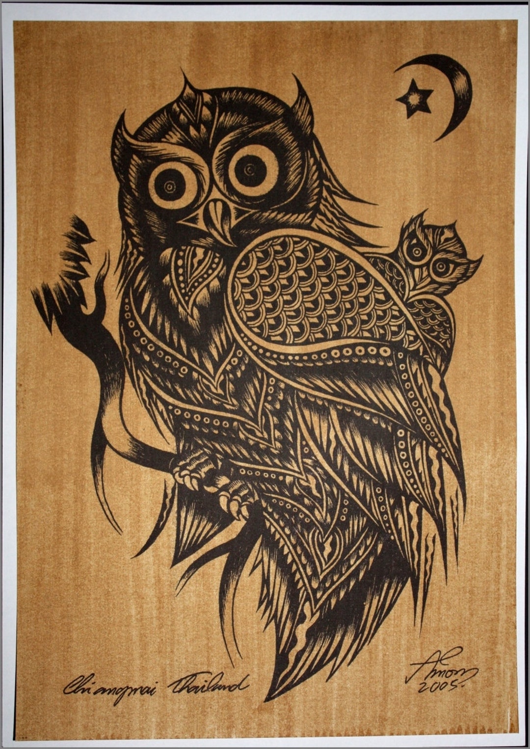 Thai Traditional Art of Owls by Printing on Sepia Paper. - Etsy