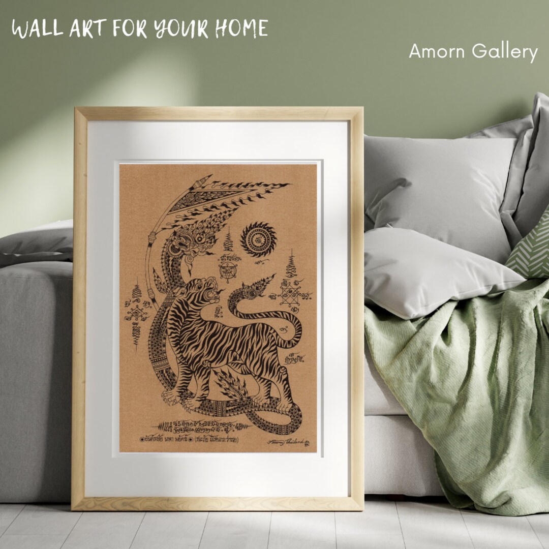 Thai Traditional Art of Talisman (tiger and Naga) by Printing on Sepia ...
