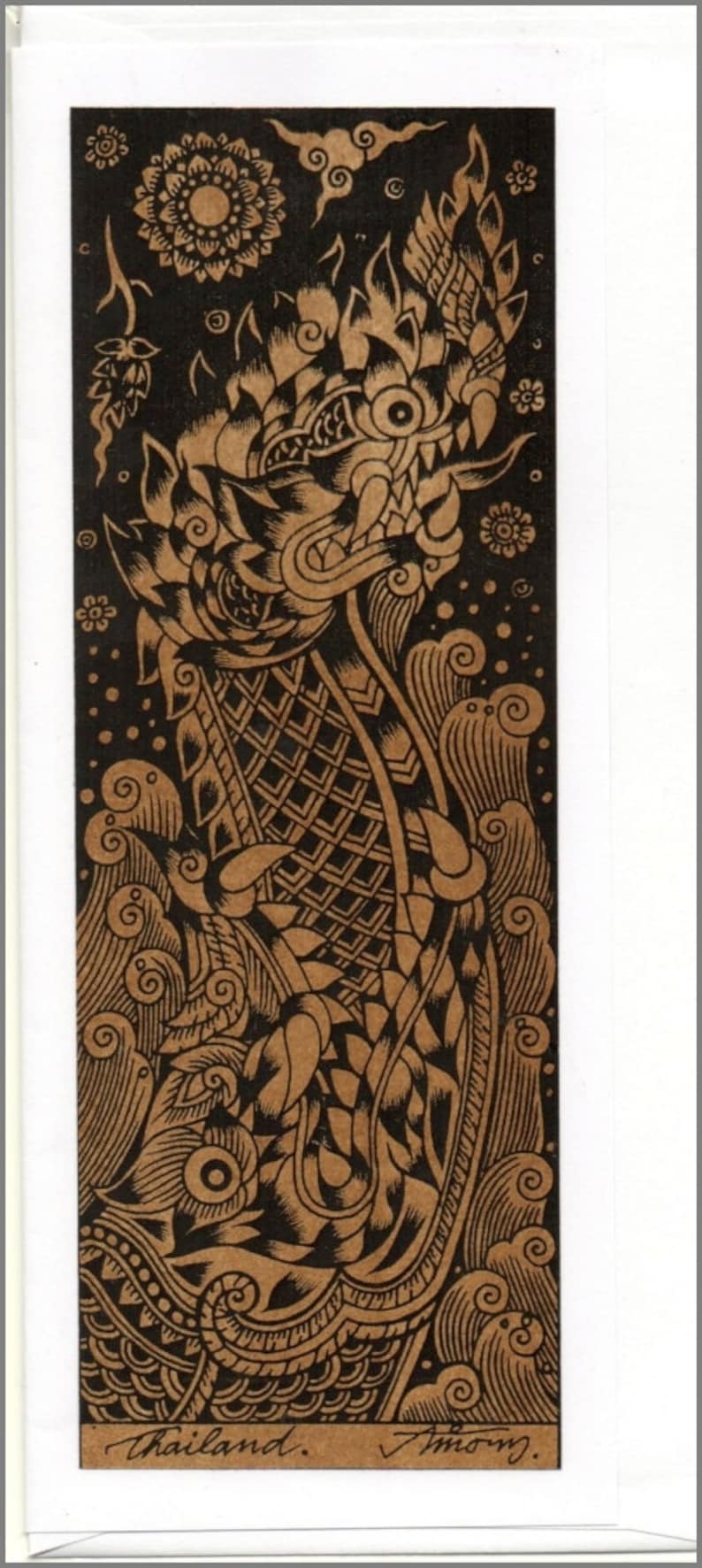 Thai Traditional Art Naga by Printing on Sepia Paper Card_a - Etsy