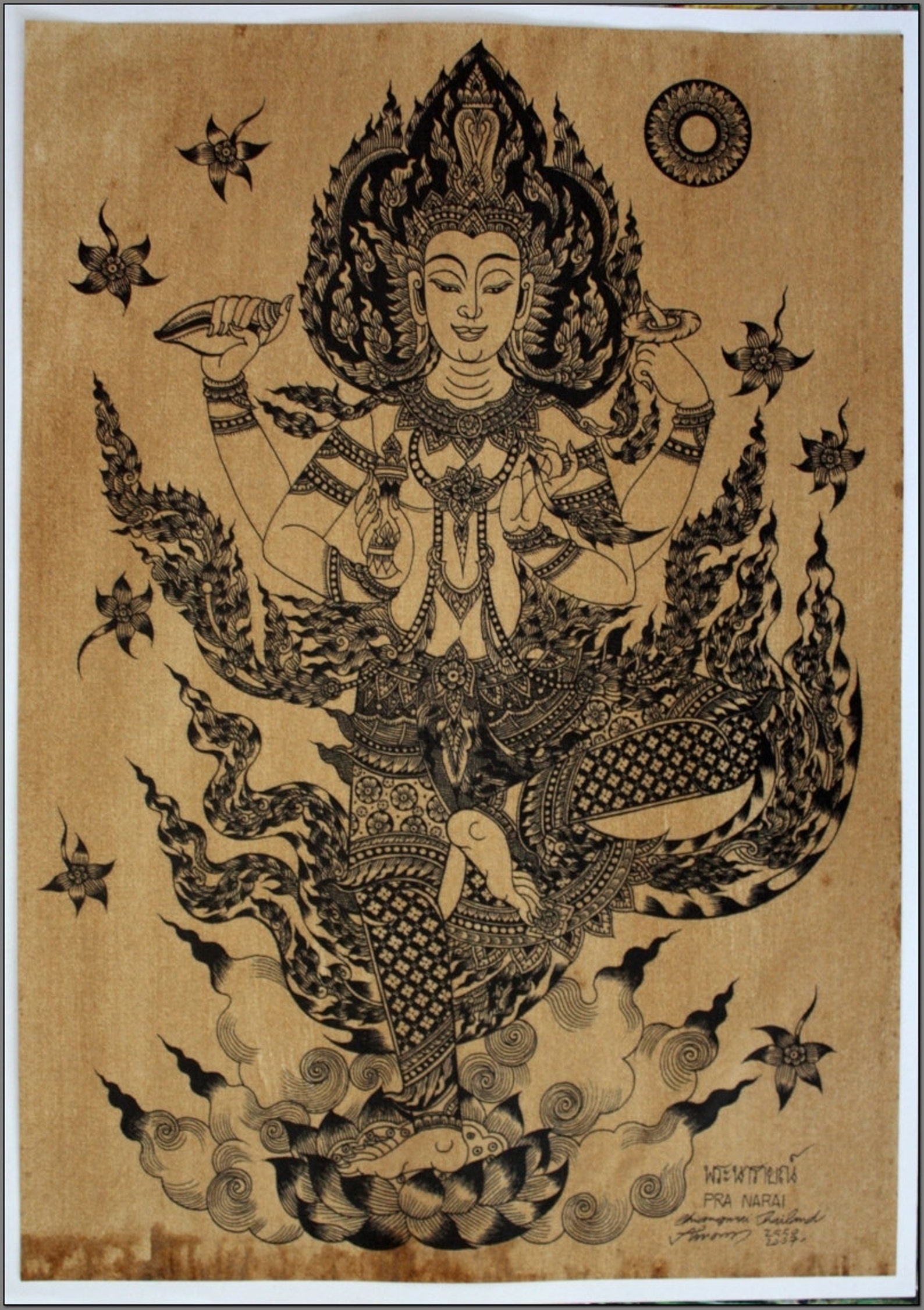 Thai Traditional Art of Vishnu by Printing on Sepia Paper. - Etsy