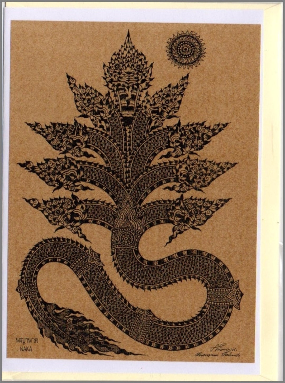 Thai Traditional Art Naga by Printing on Sepia Paper Card. - Etsy