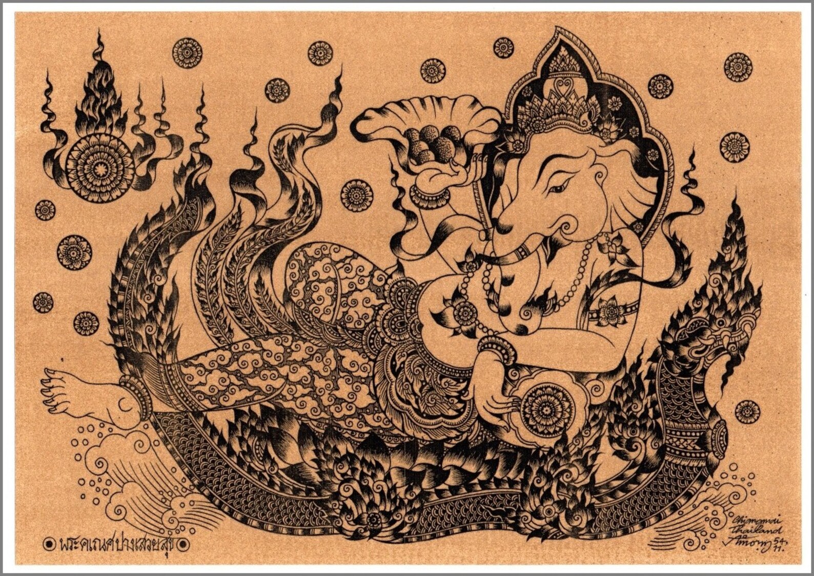 Thai Traditional Art of Ganesha Printing on Sepia Paper. - Etsy