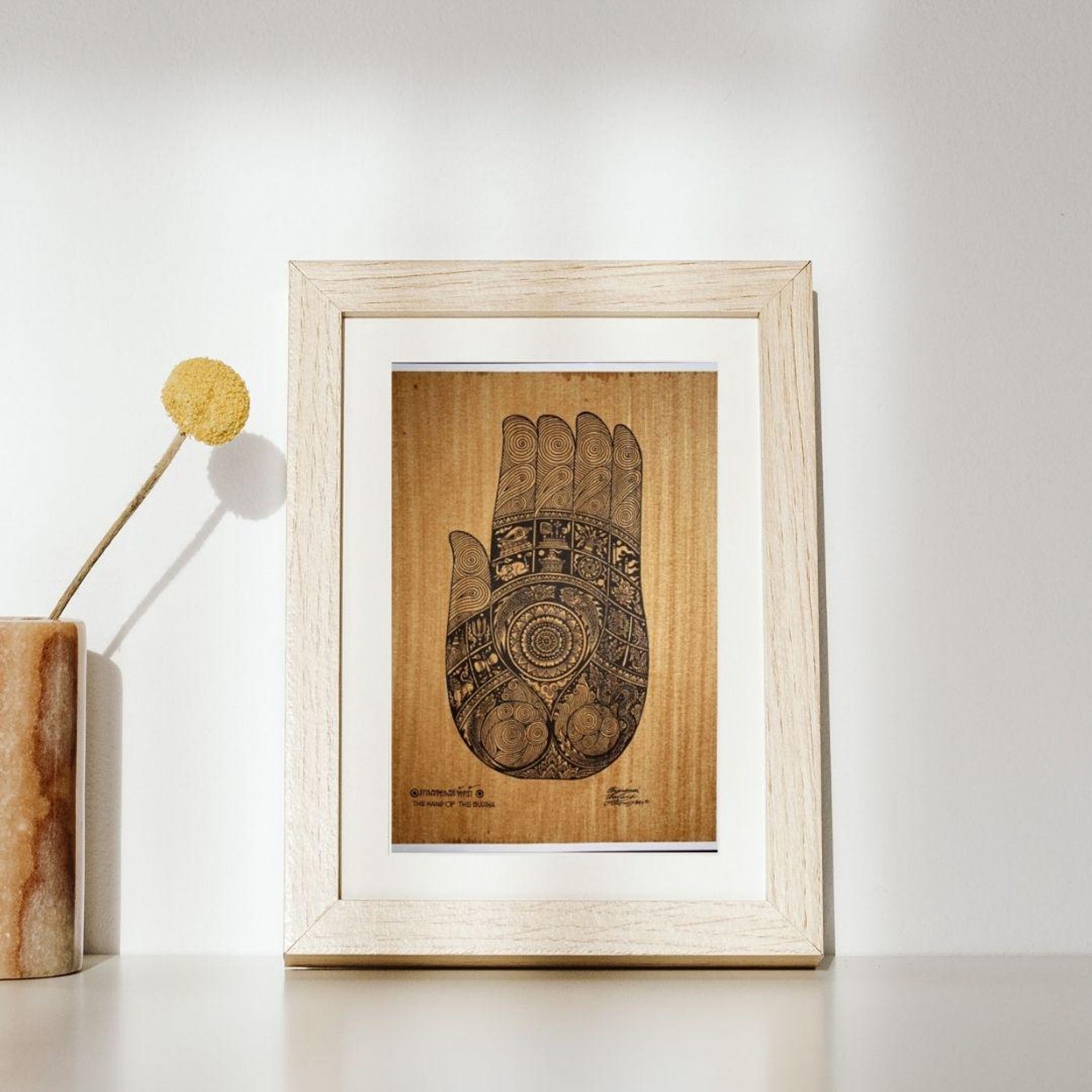 Thai Traditional Art of Hand of the Buddha by Printing on Sepia Paper ...
