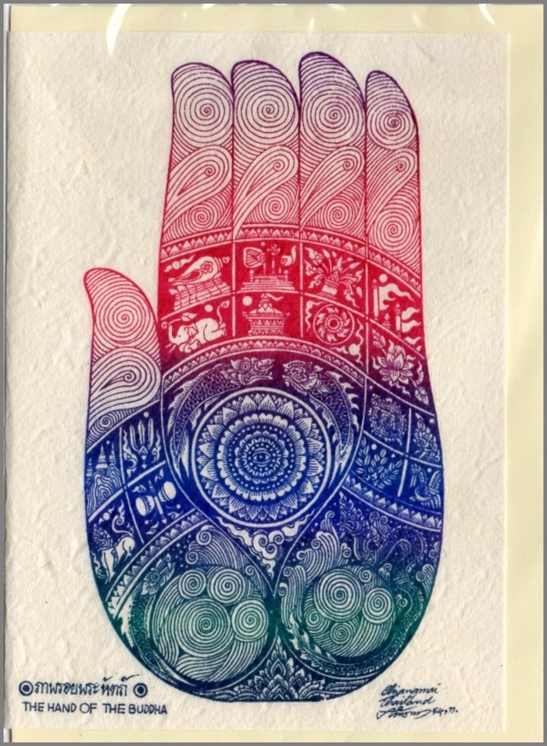 Thai Traditional Art Hand of Buddha by Silkscreen Printing on Mulberry ...