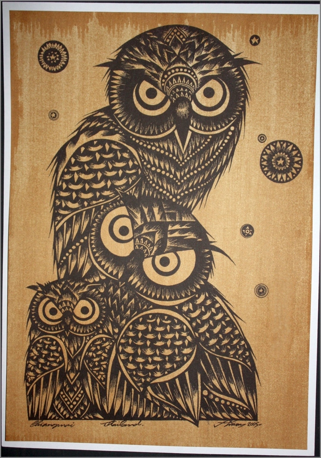 Thai Traditional Art of Owls by Printing on Sepia Paper. - Etsy