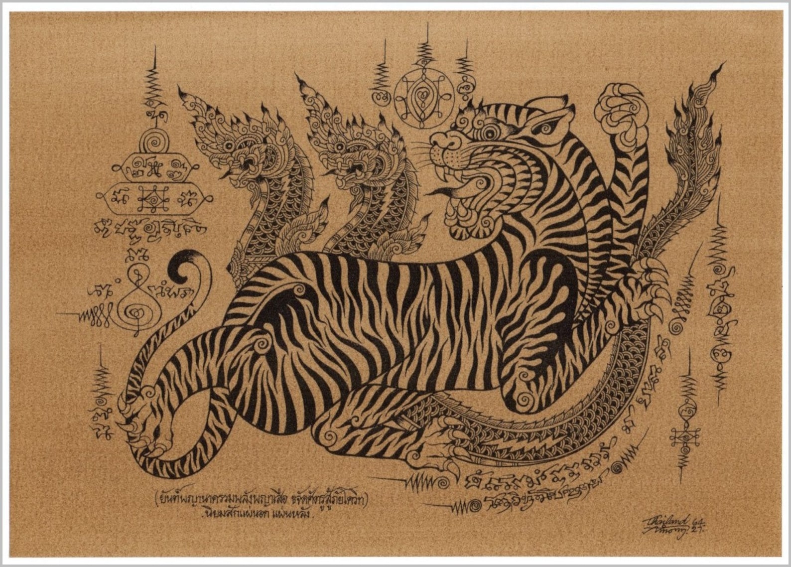 Thai Traditional Art of Talisman Tiger Leap and Naga by - Etsy