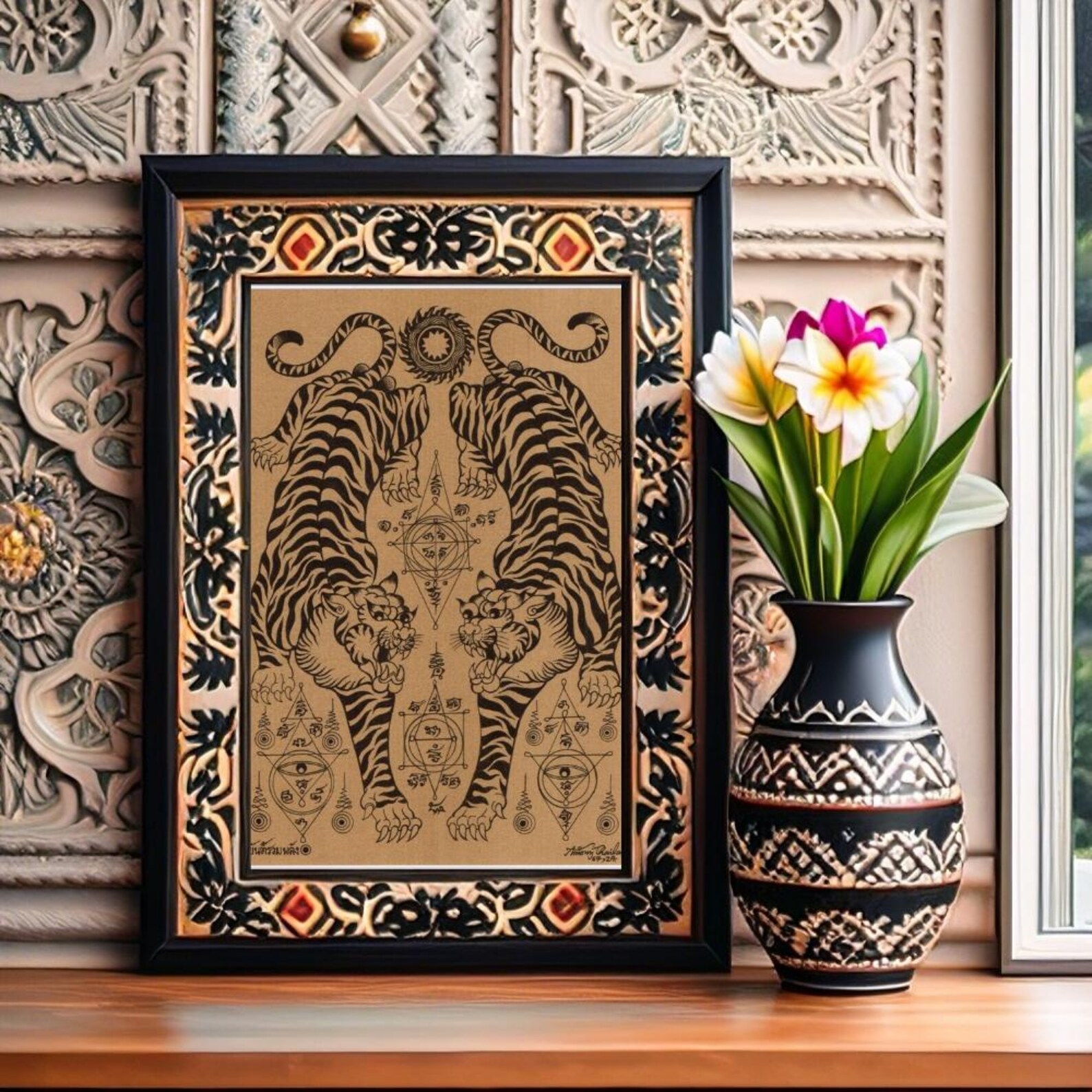 Thai Traditional Art of Talisman Tiger Leap (tiger Pairs) by Printing ...