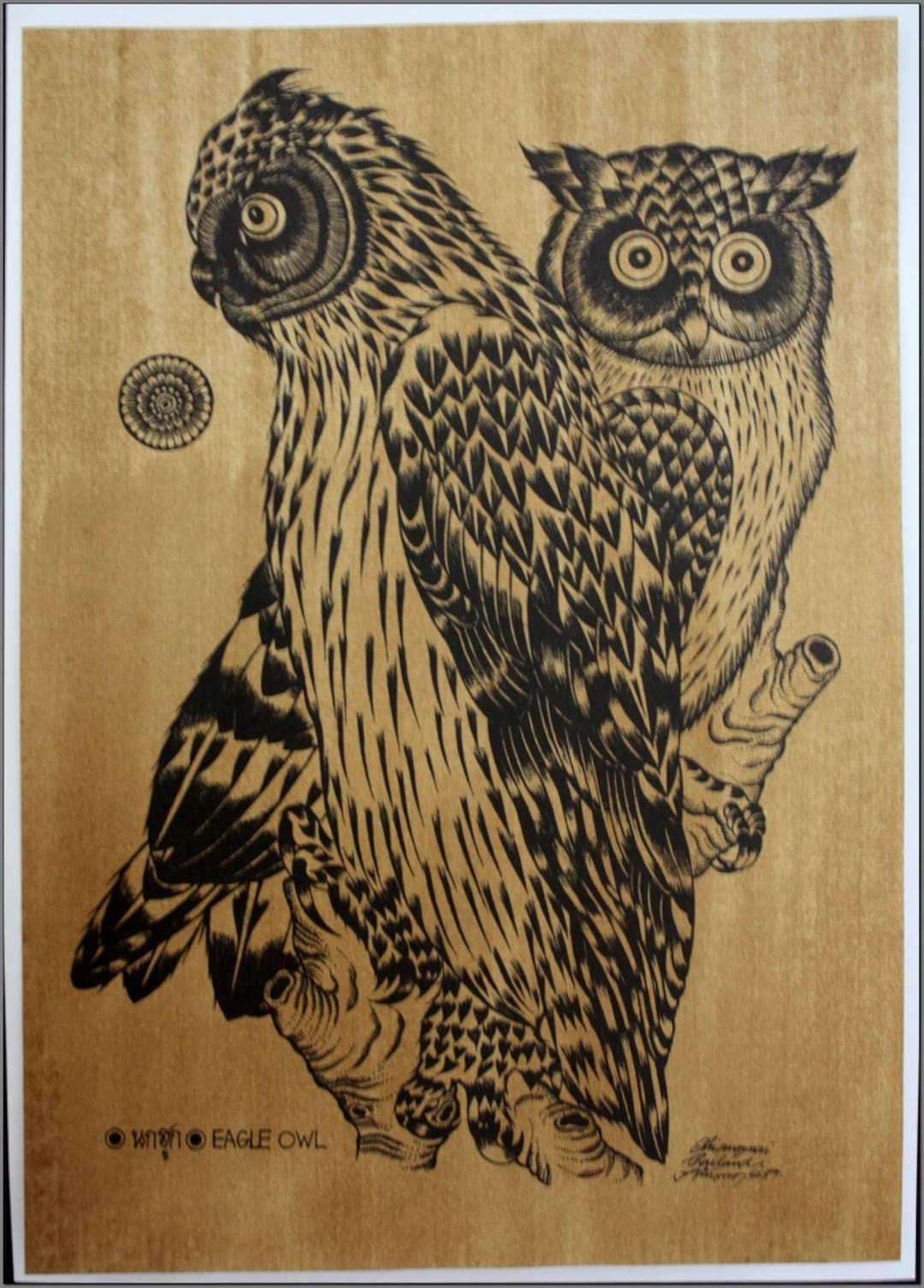 Thai Traditional Art of Owls by Printing on Sepia Paper. - Etsy