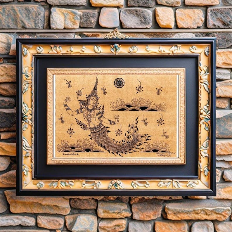 Thai Traditional Art of Suvannamaccha by Printing on Sepia Paper. - Etsy