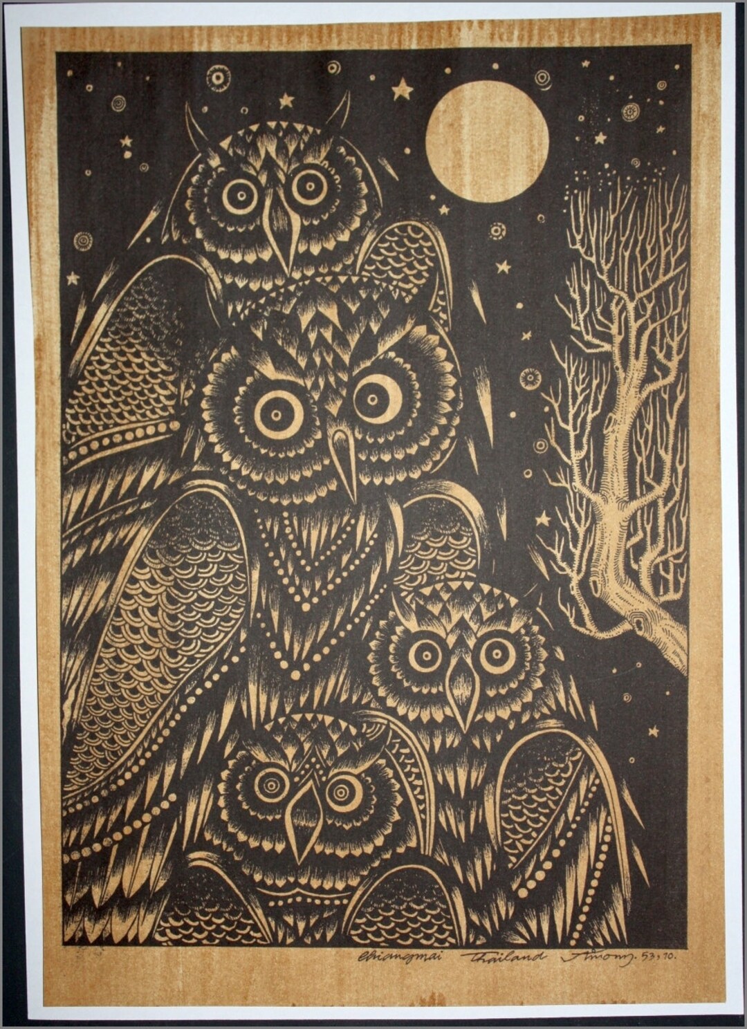 Thai Traditional Art of Owls by Printing on Sepia Paper. - Etsy
