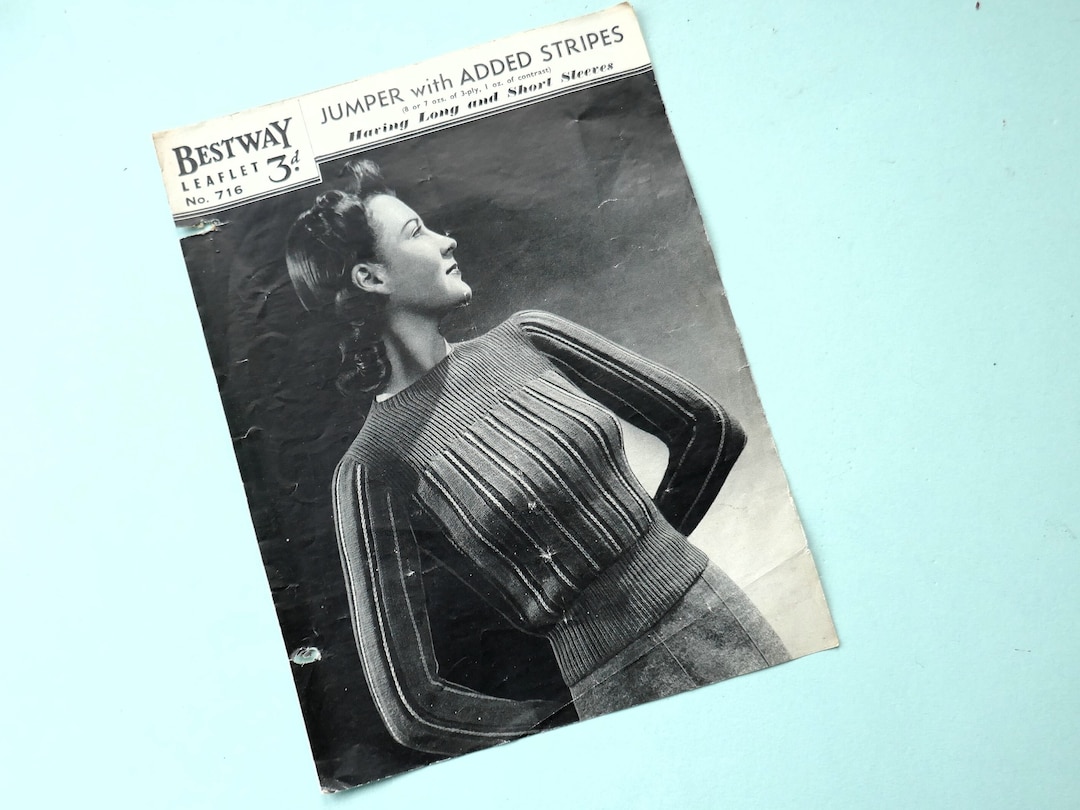 ORIGINAL 1940s Bestway KNITTING Pattern, JUMPER With Stripes, Long or ...