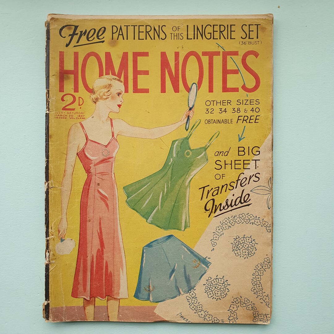 Vintage HOME NOTES Womens Magazine With Lingerie Set SEWING Patterns ...