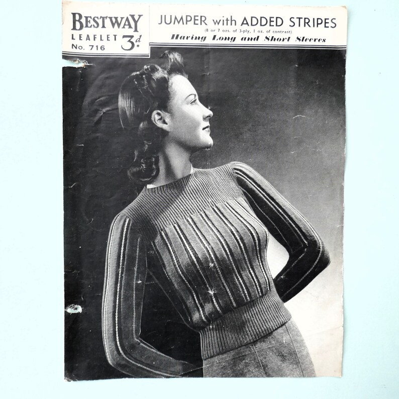 ORIGINAL 1940s Bestway KNITTING Pattern JUMPER With Stripes - Etsy ...