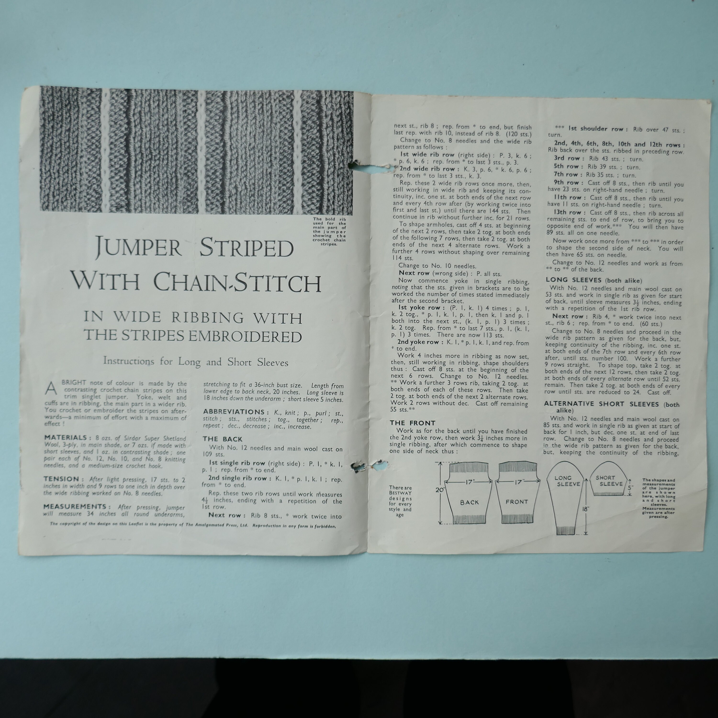 ORIGINAL 1940s Bestway KNITTING Pattern JUMPER With Stripes - Etsy