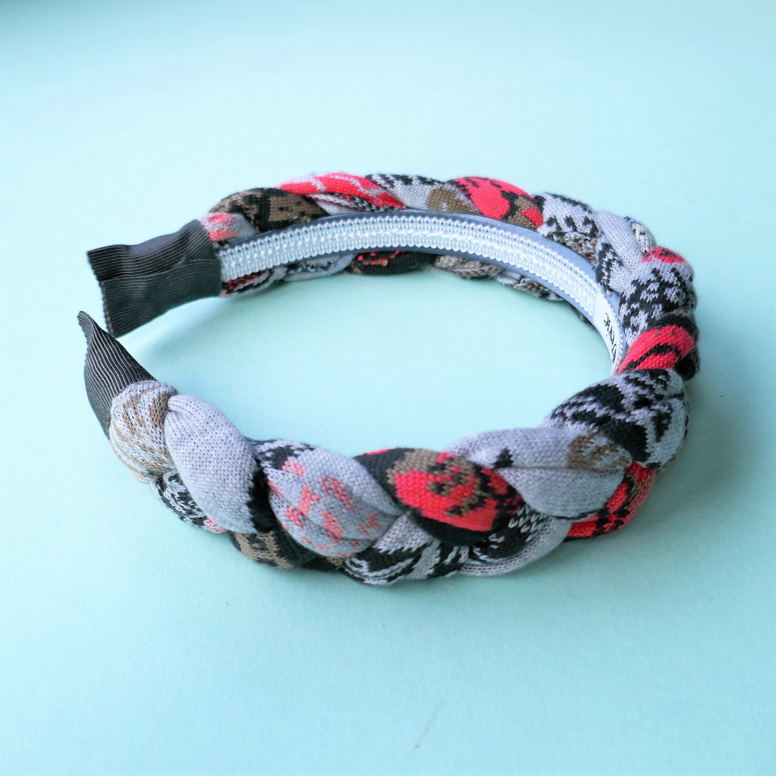 Preppy Festival Braided Headband // Grey Cotton Wide Headpiece - Etsy UK