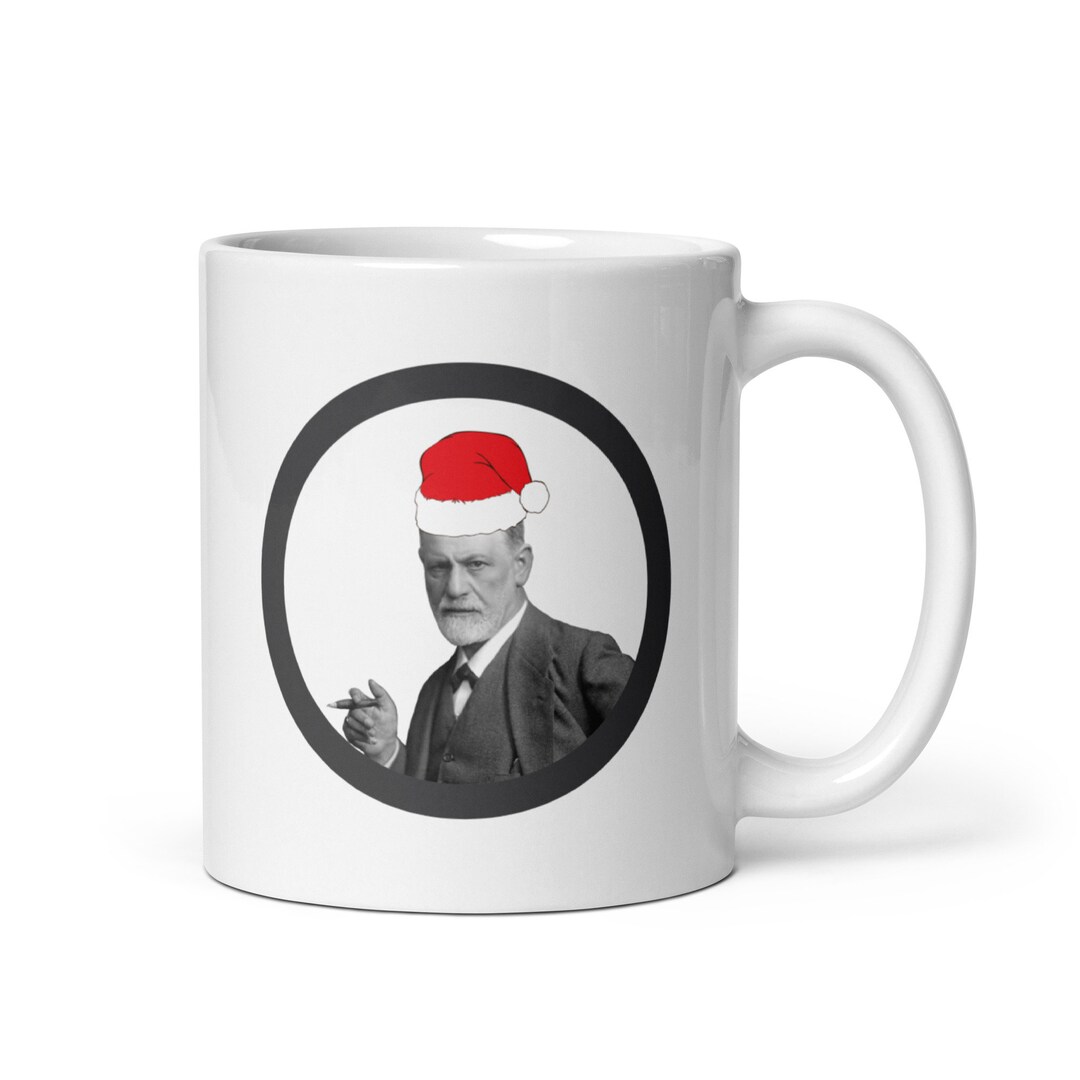 Sigmund Freud Santa Hat Mug, Psychologist Gift, Funny Holiday Tea Cup ...