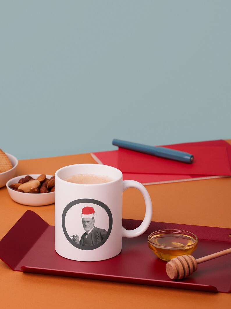 Sigmund Freud Santa Hat Mug, Psychologist Gift, Funny Holiday Tea Cup ...