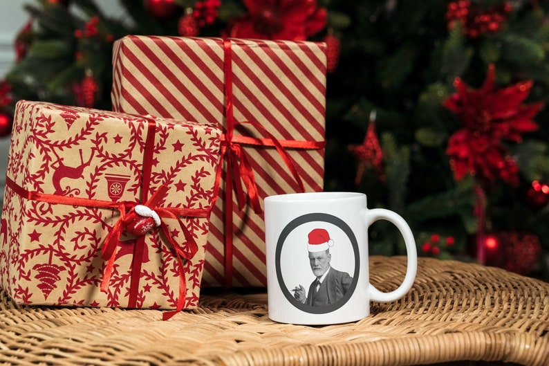 Sigmund Freud Santa Hat Mug, Psychologist Gift, Funny Holiday Tea Cup ...