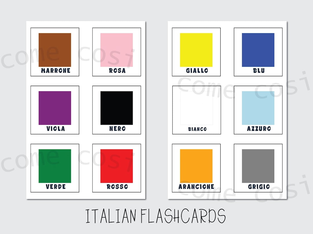 Italian Flashcards, Learn Italian With Flashcards, 12 Color Cards in ...