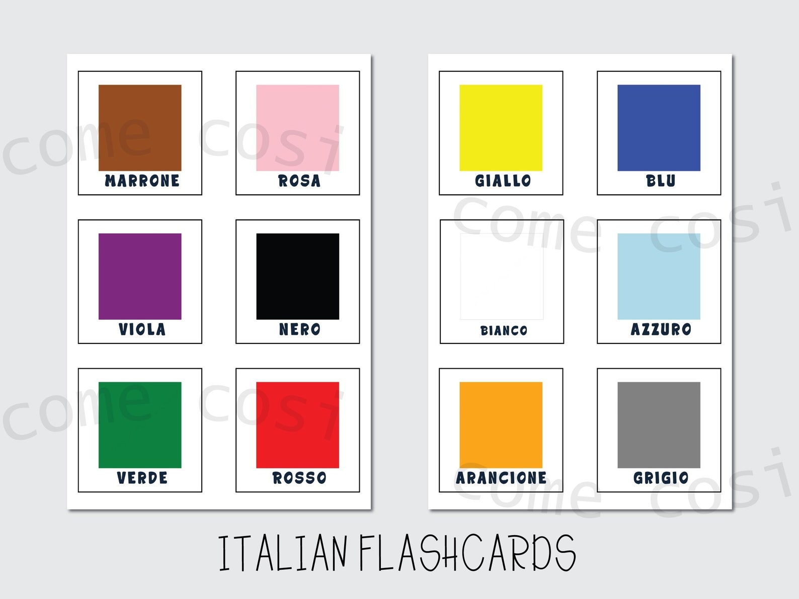 Italian Flashcards, Learn Italian With Flashcards, 12 Color Cards in ...