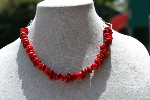 Red Coral and Sterling Silver Necklace Etsy