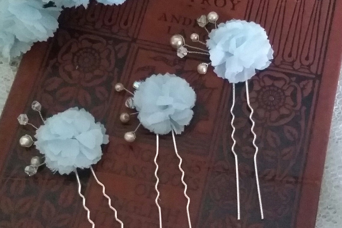 Trio Light Blue Vintage Flower Hair Pins - Etsy