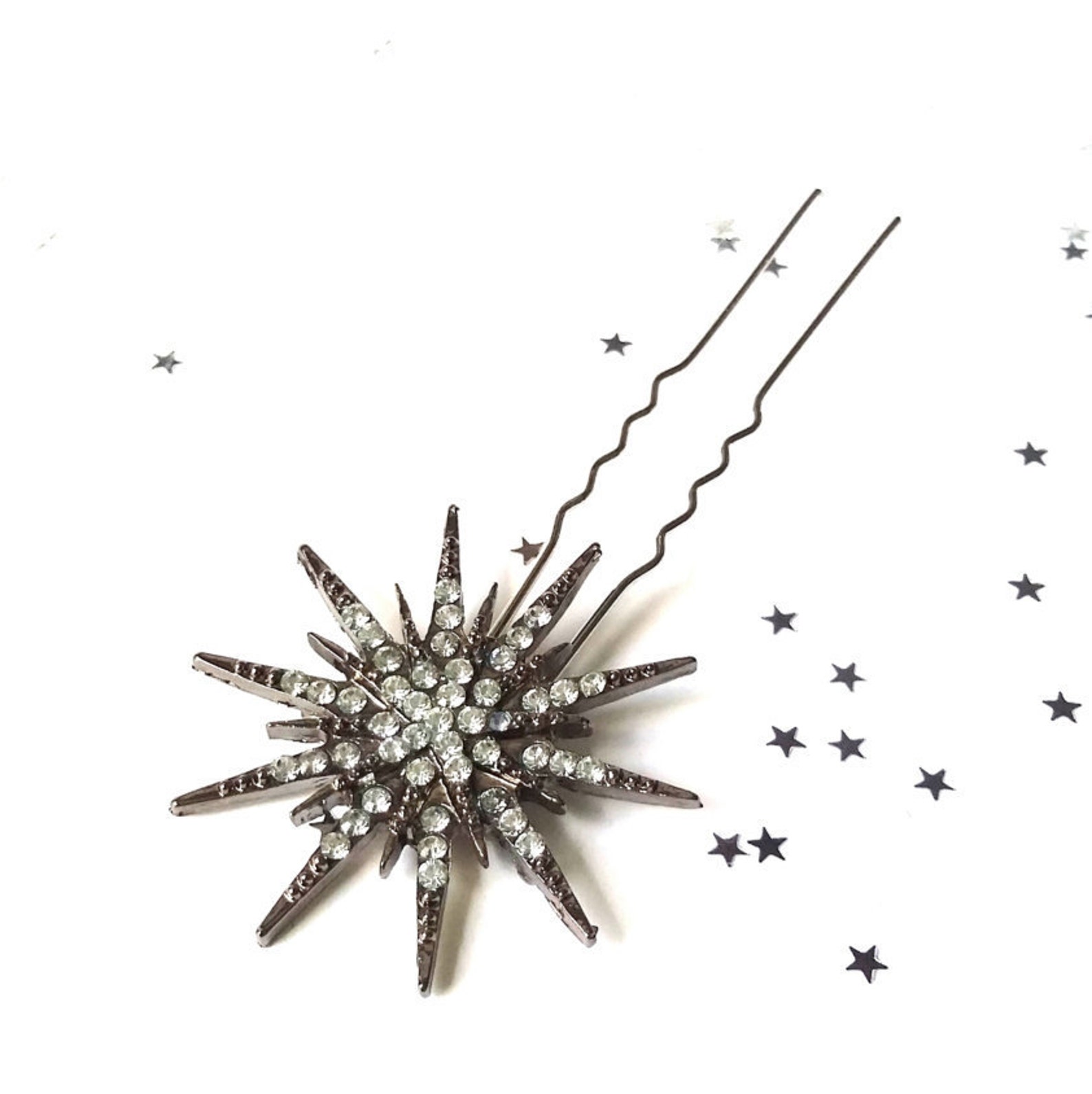 Deco Star Burst Hair Pins Silver Rhinestone Star Headpiece - Etsy