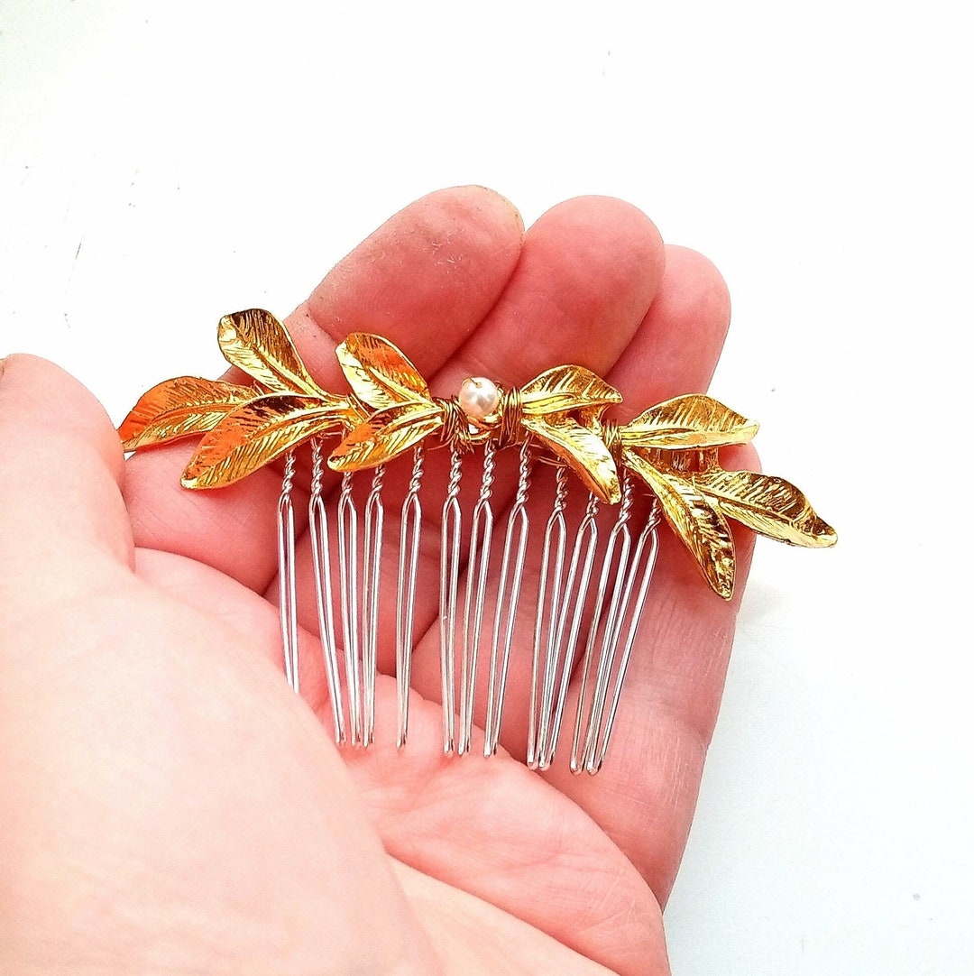 Gold Small Laurel Leaf Hair Comb, Bridal Small Hair Comb, Woodland ...