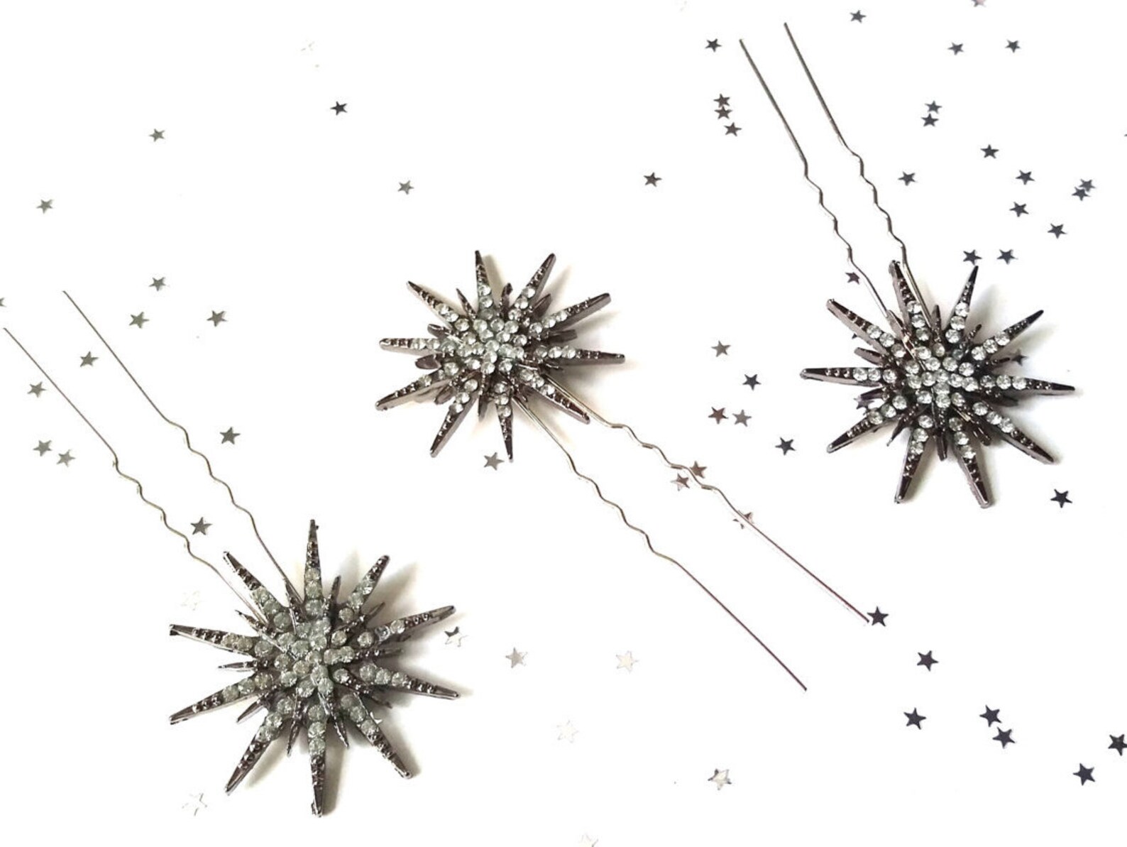 Deco Star Burst Hair Pins Silver Rhinestone Star Headpiece - Etsy