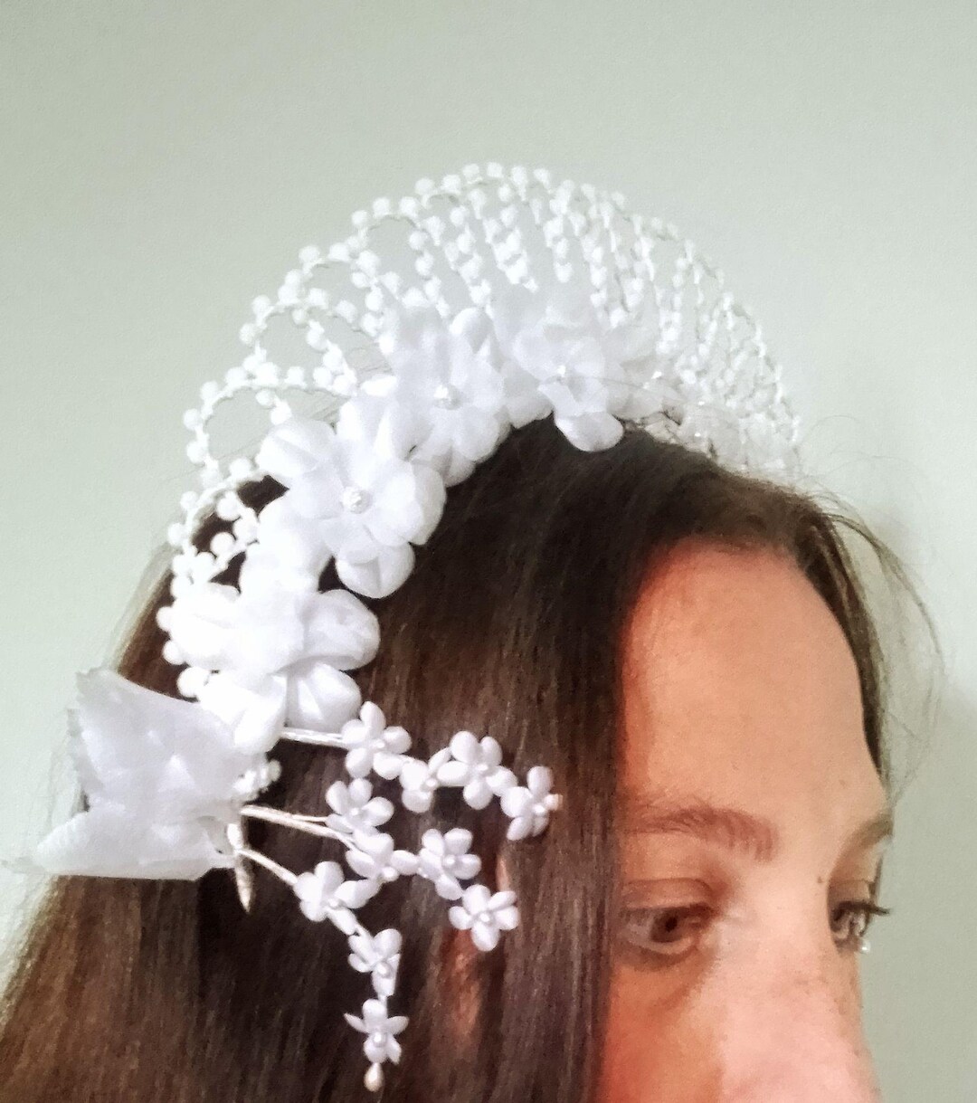 1980's Bridal Crown Tiara Vintage Wedding Dramatic Headpiece White ...
