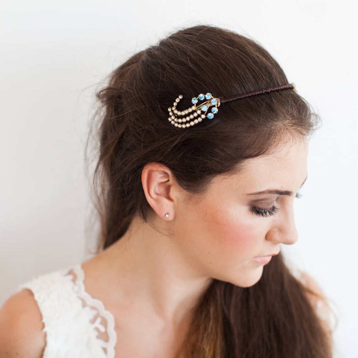 Blue Headband, 1950's Vintage Bridal Hair Piece, Side Band, Vintage ...