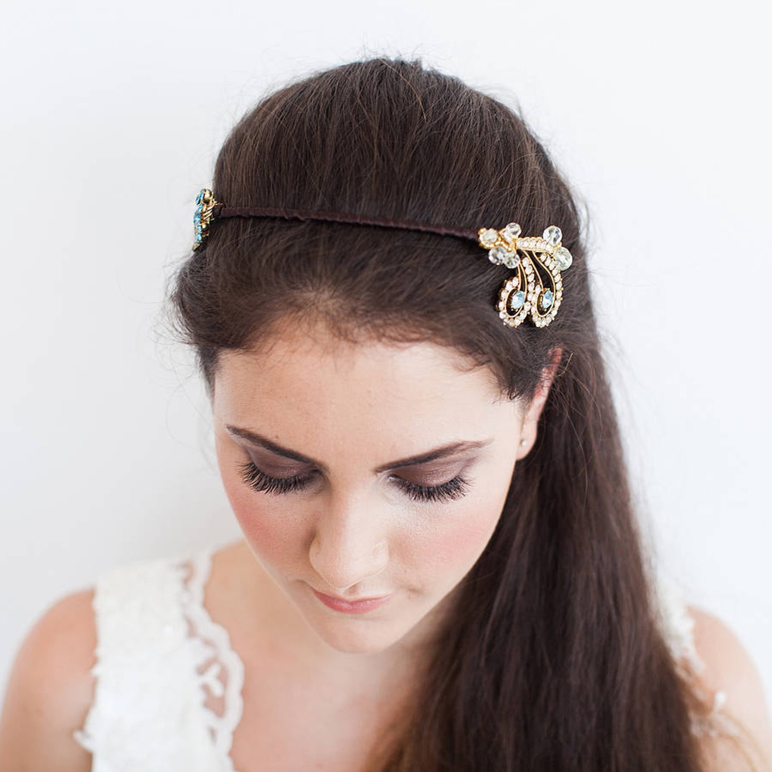 Blue Headband, 1950's Vintage Bridal Hair Piece, Side Band, Vintage ...