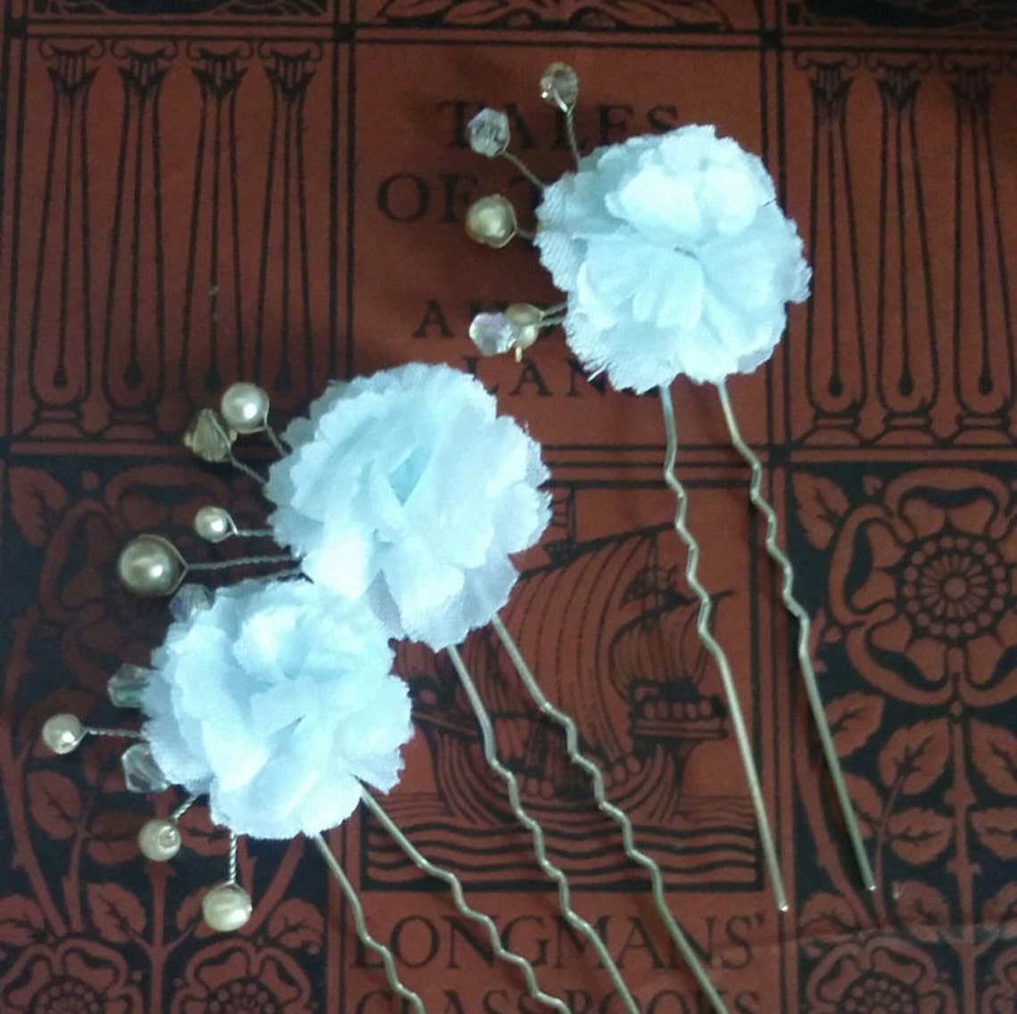 Trio Light Blue Vintage Flower Hair Pins - Etsy