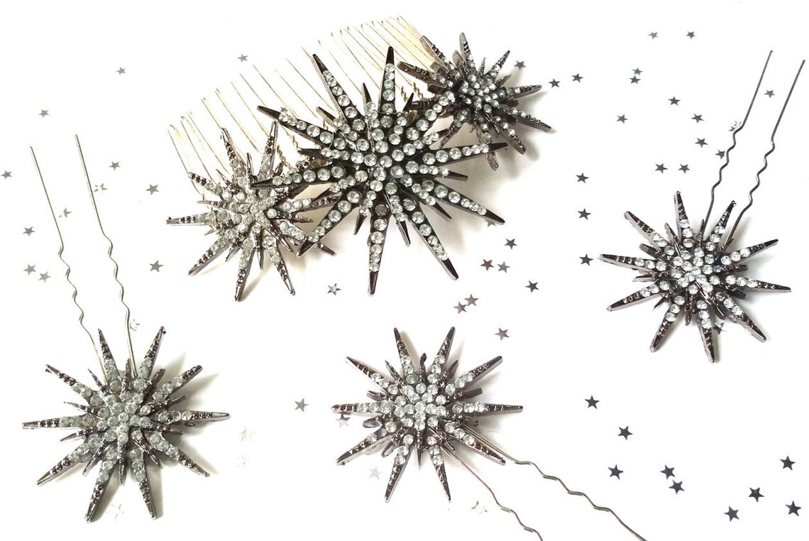 Deco Star Burst Hair Pins Silver Rhinestone Star Headpiece - Etsy