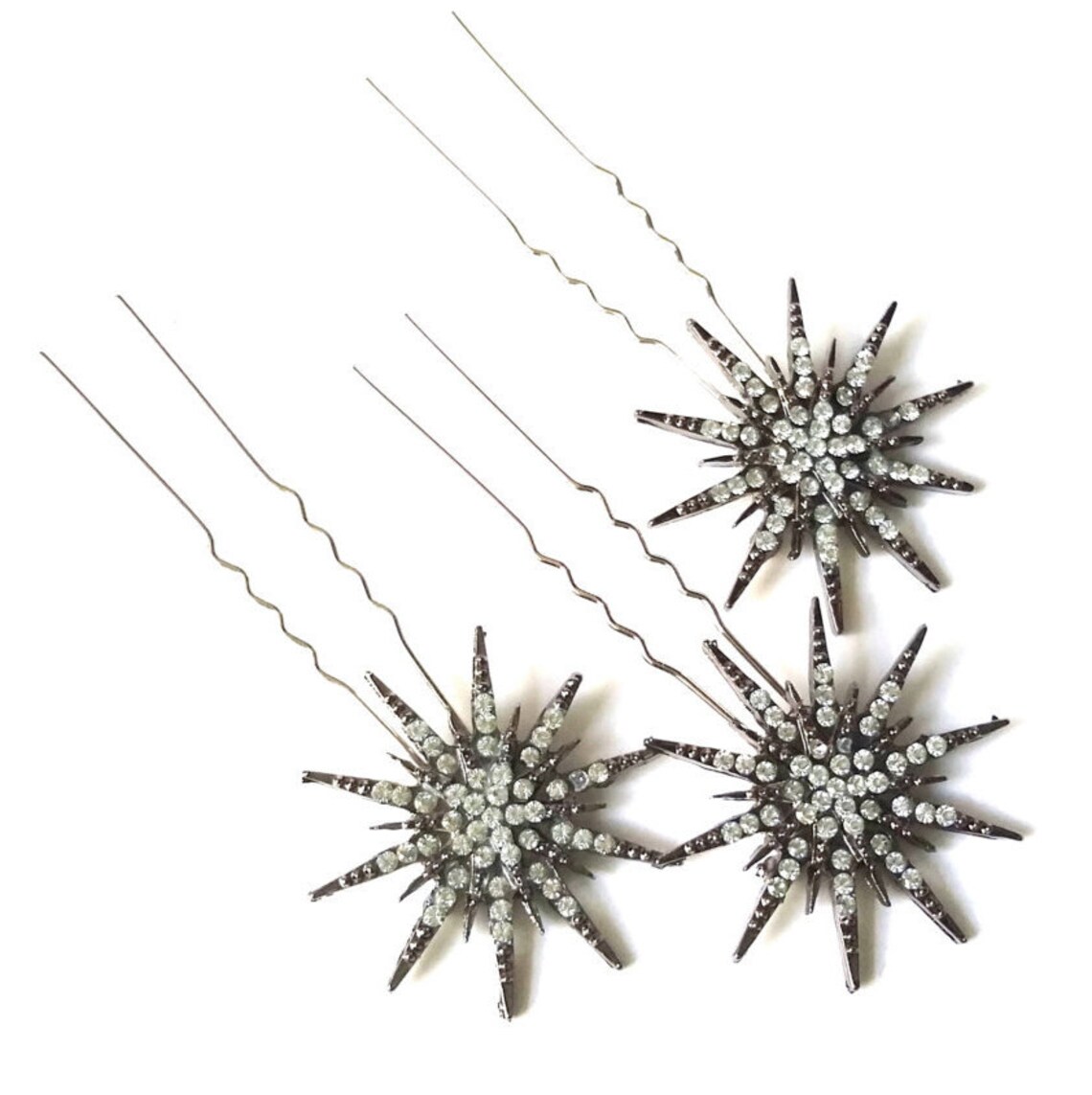 Deco Star Burst Hair Pins Silver Rhinestone Star Headpiece - Etsy