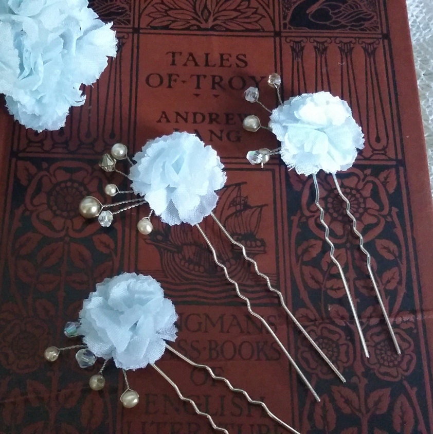 Trio Light Blue Vintage Flower Hair Pins - Etsy