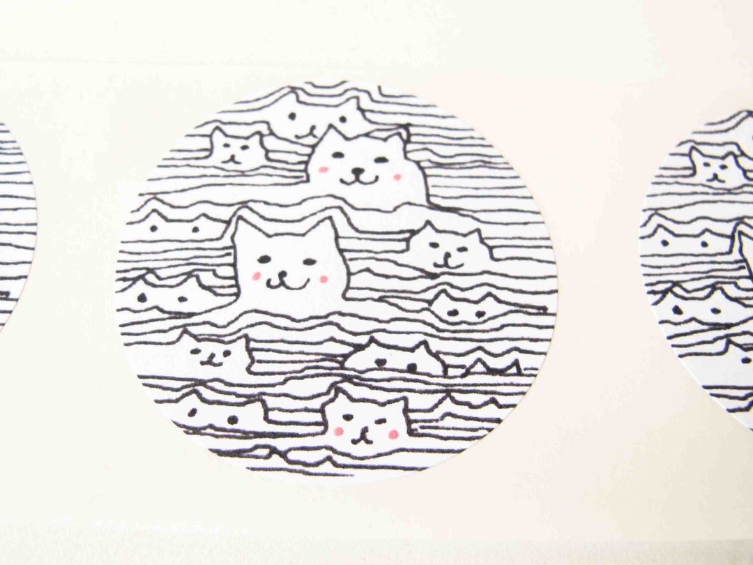 Cats Waves /// 3 Stickers /// Cats /// Linedrawing - Etsy