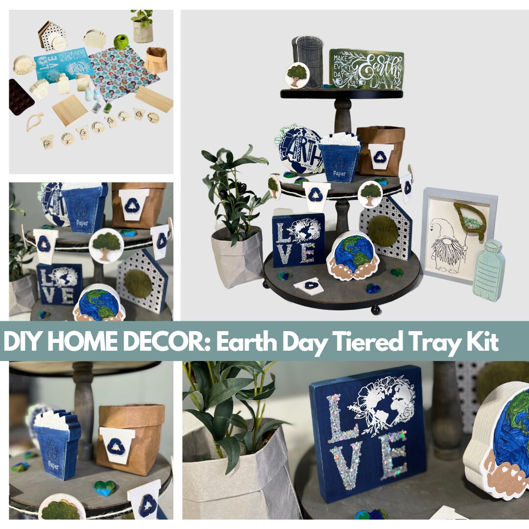 Earth Day DIY Tiered Tray Decor Kit Full Kit DIY Paint Your Own 20 ...