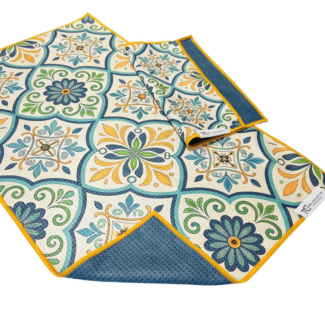 Turquoise Tile | Waffle Weave Microfiber Towels Kitchen & Bath - Etsy