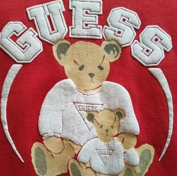 Vintage "Guess Bear" Logo Cutoff Single Stitch Raglan… - Gem
