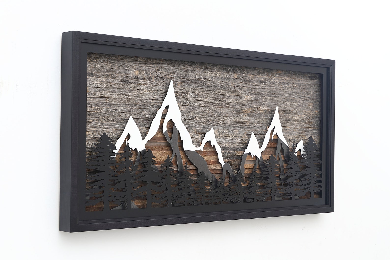 Pine Tree Forest Mountains Wood Wall Art Metal Mountain | Etsy