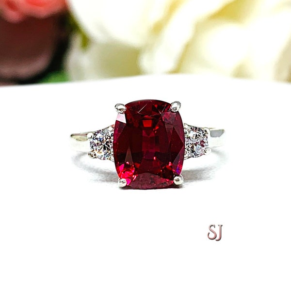 Lab Created Ruby and Diamond Ring - Etsy