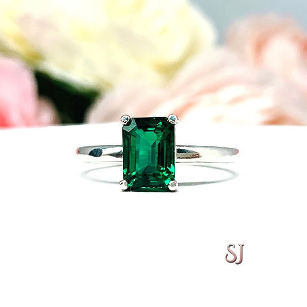 Lab Created Emerald Cut Emerald Ring - Etsy