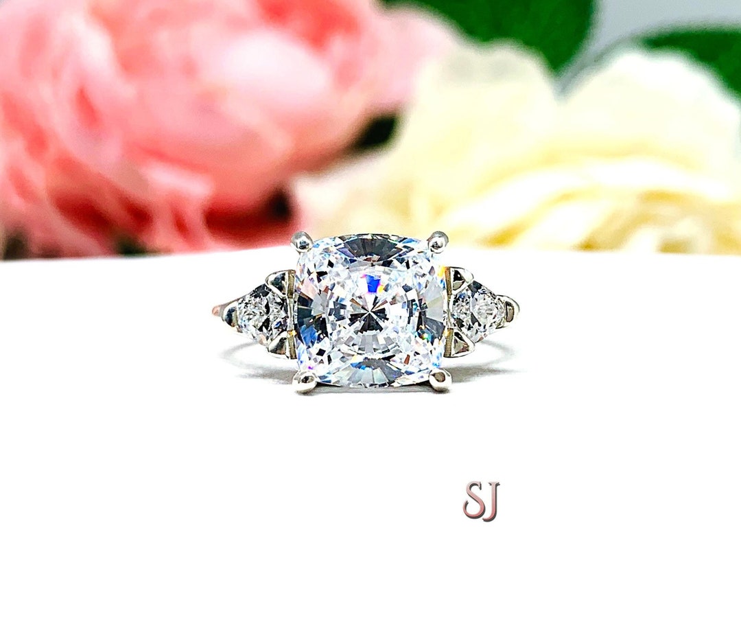 Cushion Trillion CZ 3 Stone Engagement Ring - Etsy