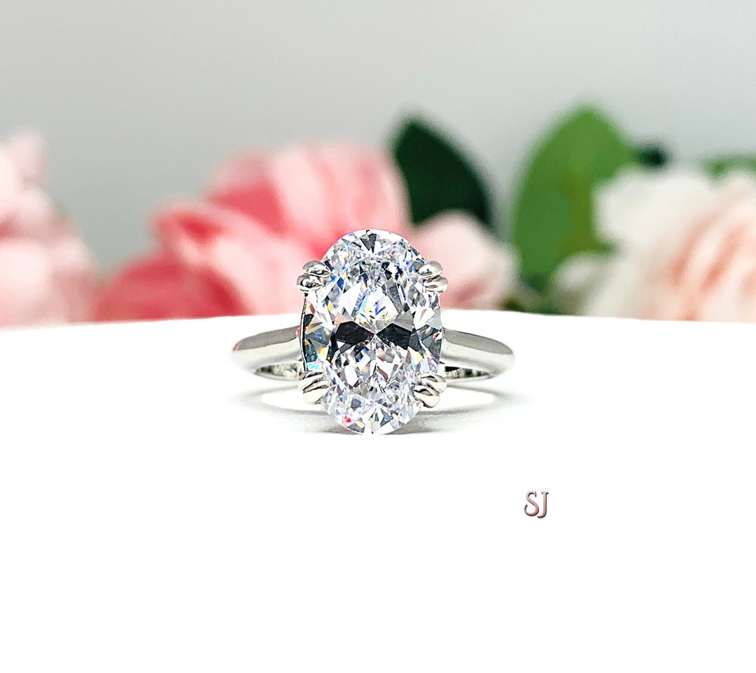 Elongated Oval CZ Split Prong Engagement Ring 12x8mm 3.5 Carats - Etsy