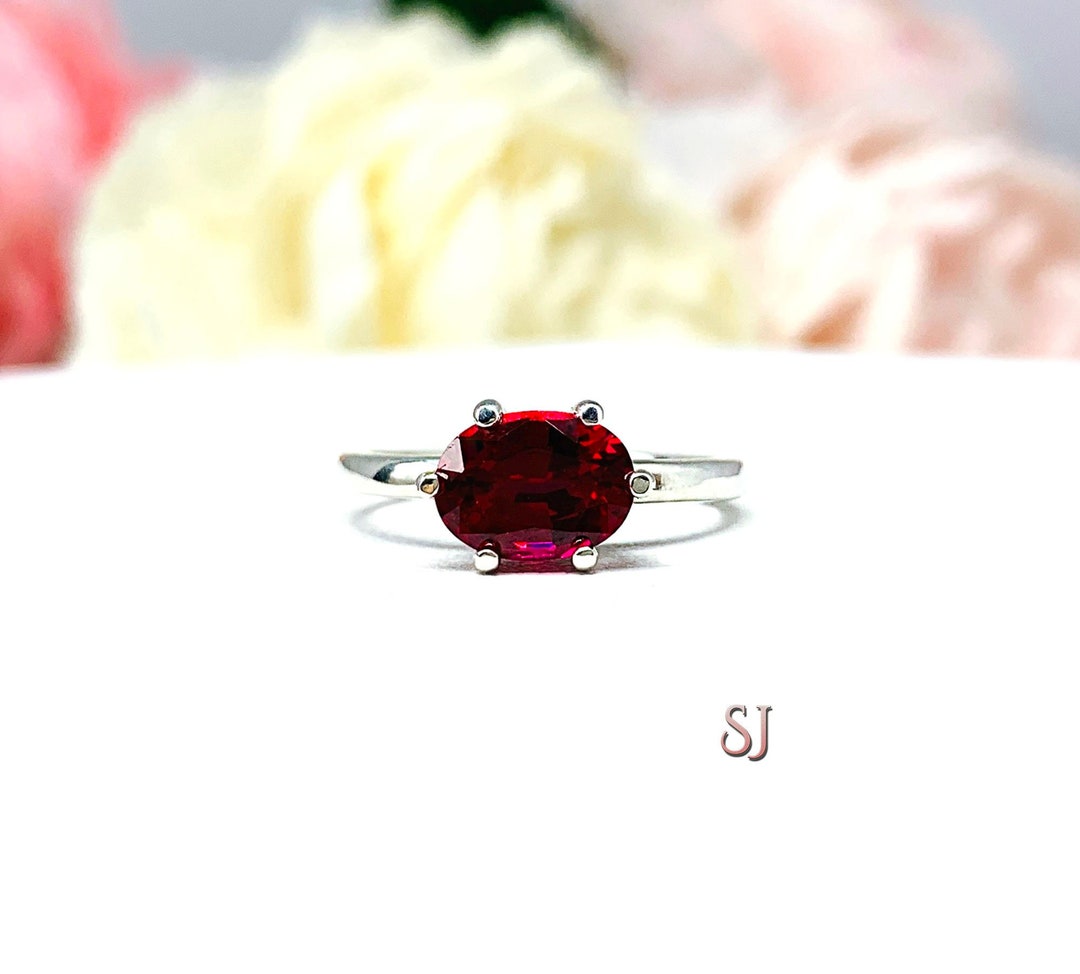 Lab Ruby Oval East West Horizontal Set Ring - Etsy