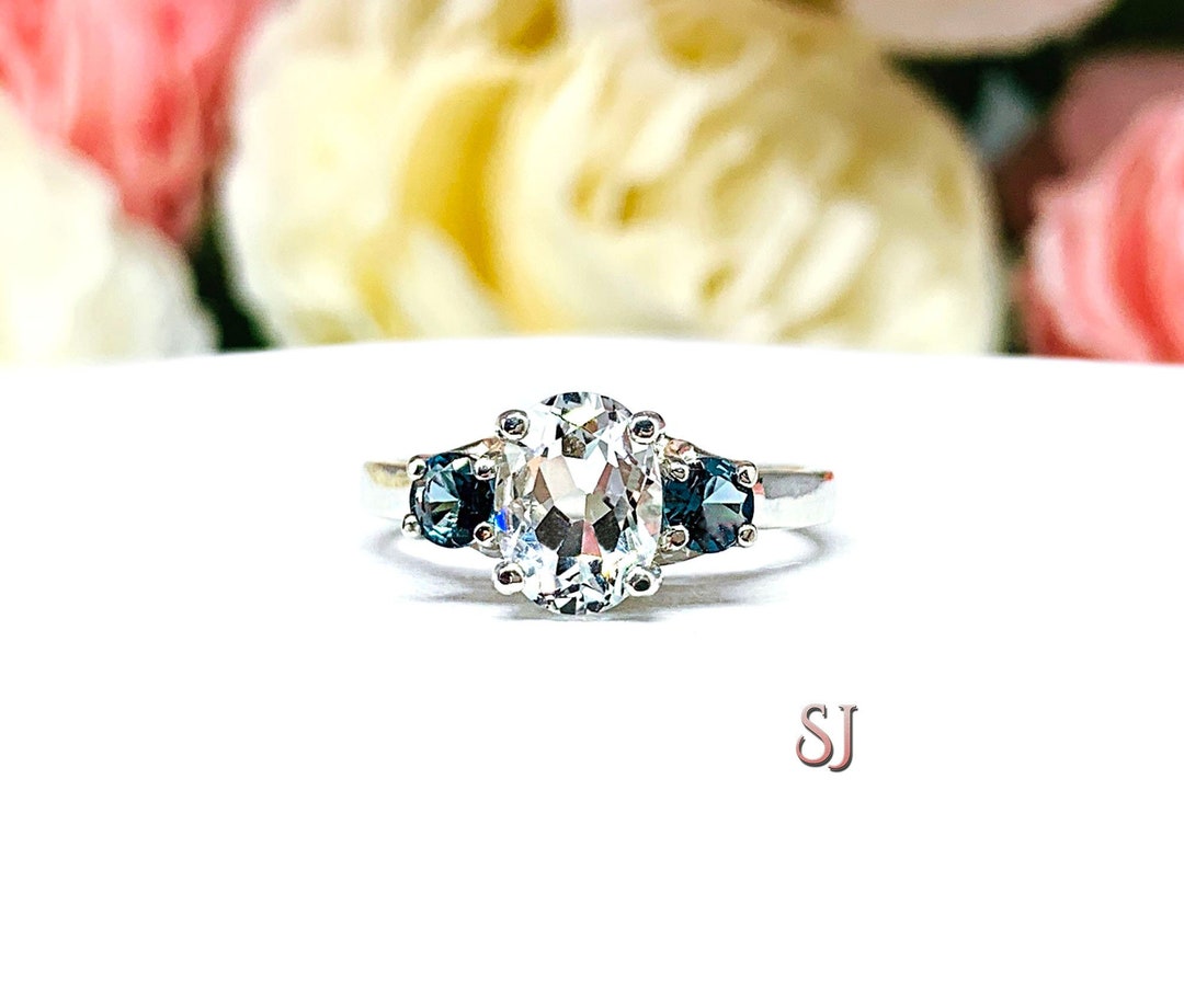 White Topaz Oval-cut & London Blue Topaz Ring Size 6.5 – 8x6mm ...