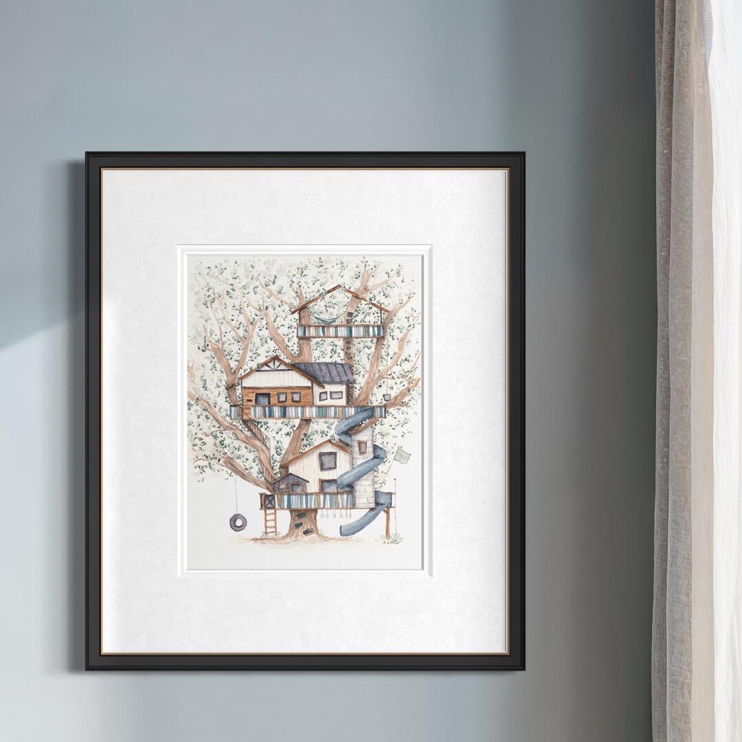 Treehouse Kids Watercolor Art Print, Poster Sized Decor, Magic ...